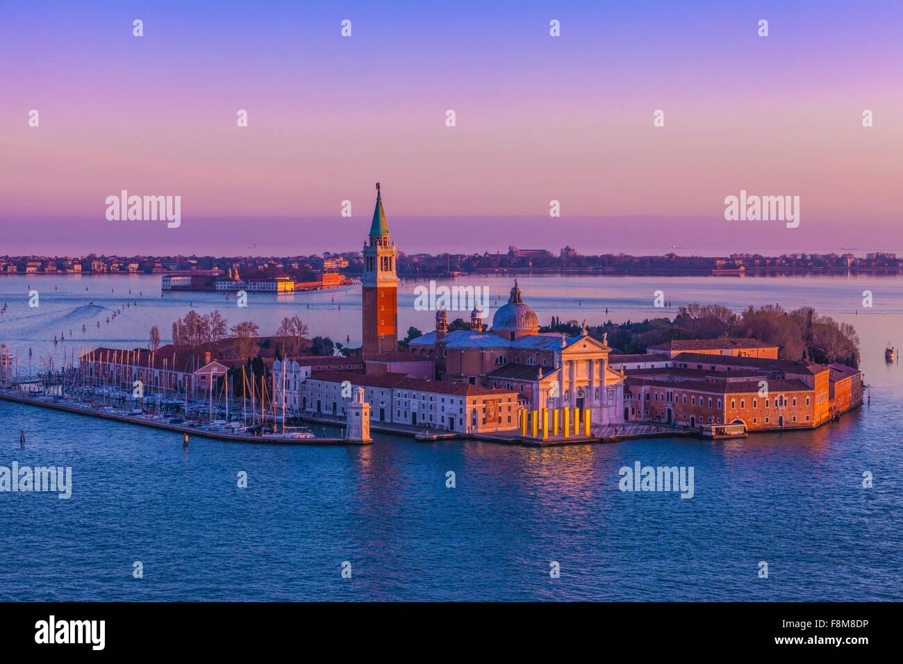 Elevated view of an island in Venetian Laggon at sunset, Italy Stock ...
