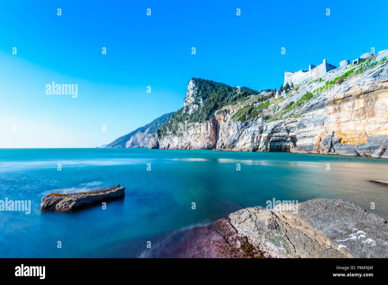 View of sea and cliff top fort at Porto Venere, Italy Stock Photo - Alamy