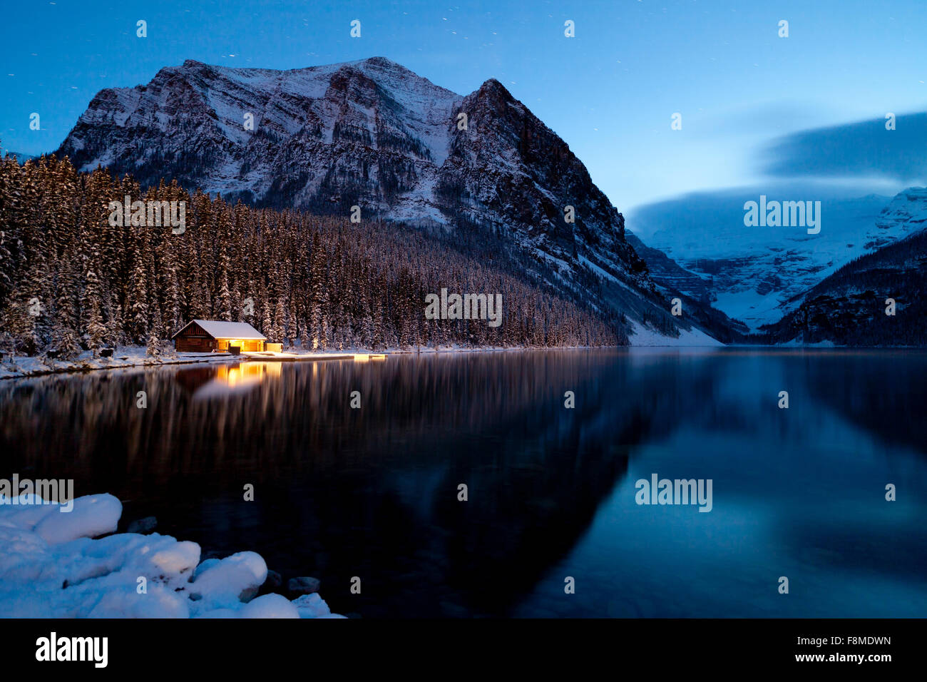 Lake Louise at Night, Banff National Park, Alberta, Canada Stock Photo ...