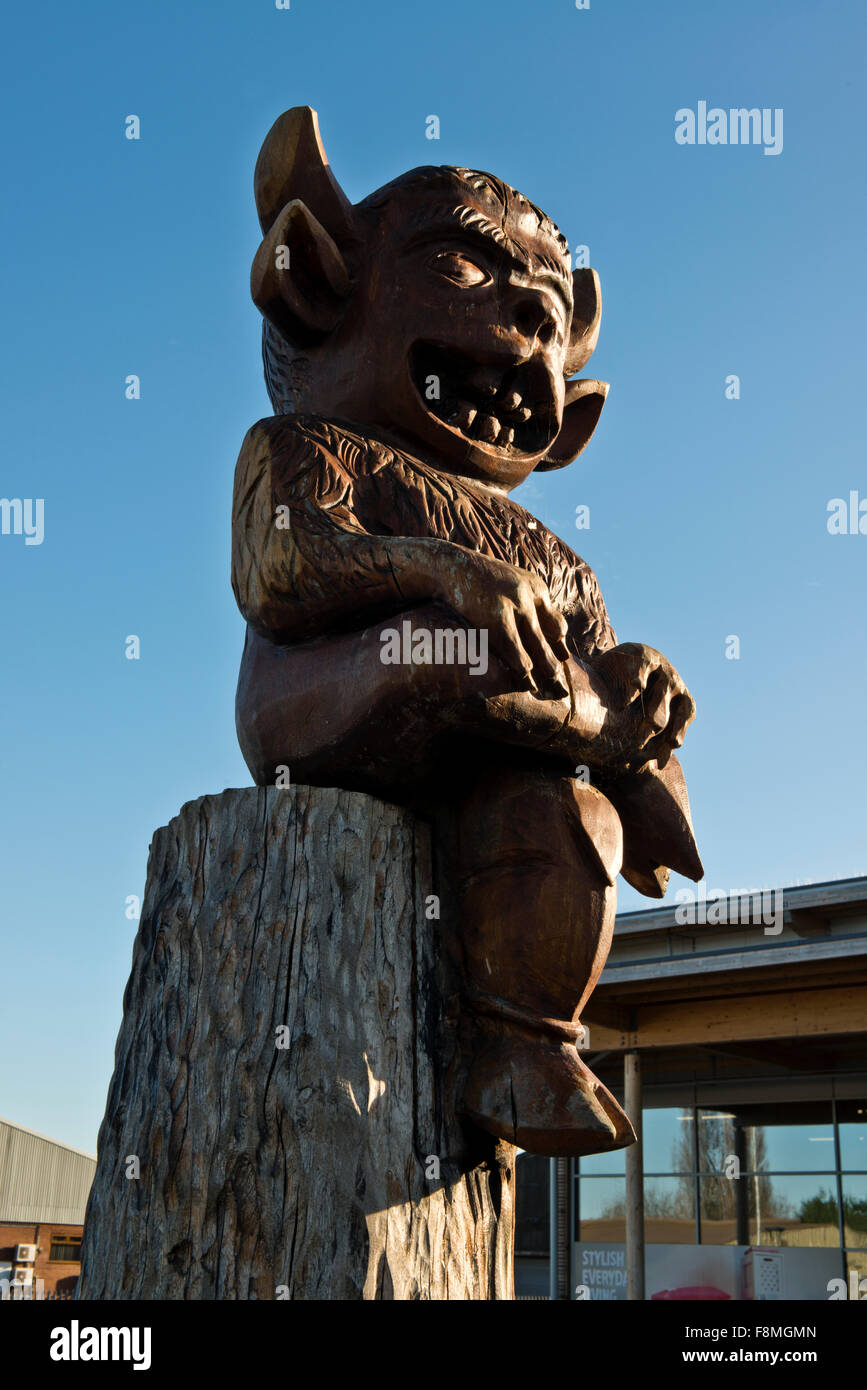 A carved wooden statue of the Lincoln Imp,by local artist Mick Burns in ...