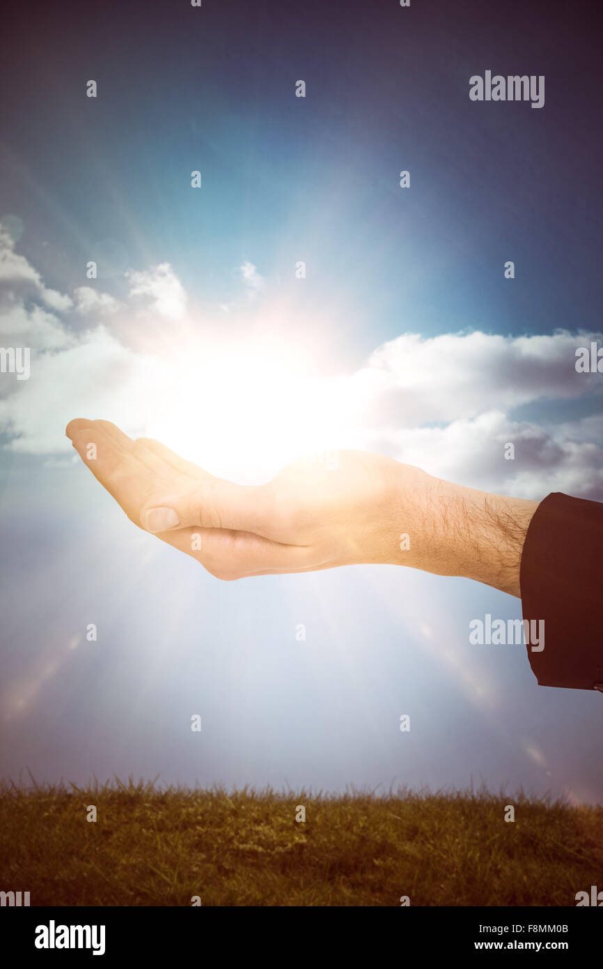 Composite image of close up of businessman with empty hand open Stock ...