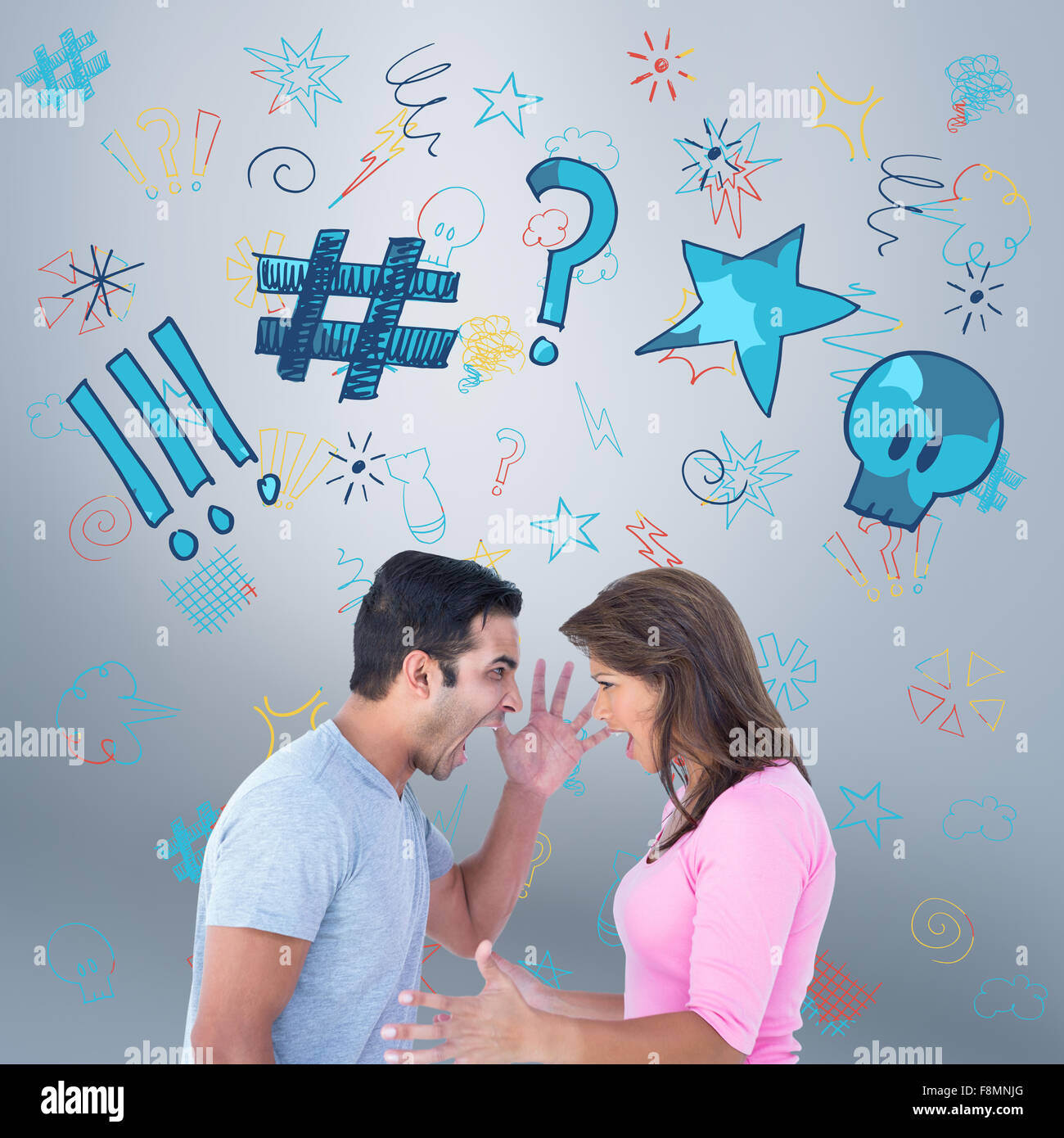 Composite image of angry couple shouting during argument Stock Photo ...