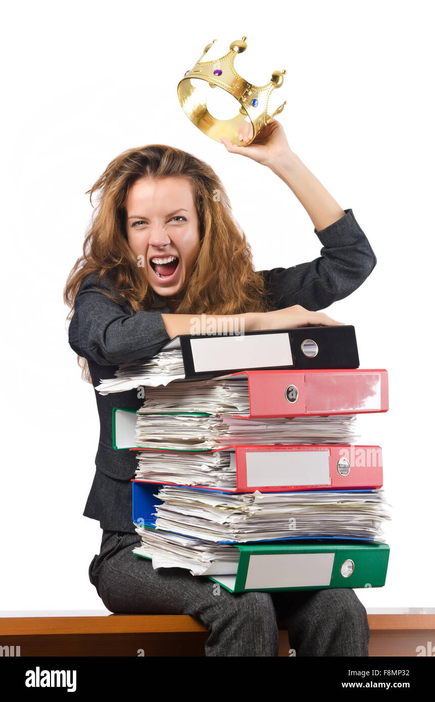Stressed woman with paper files in office hi-res stock photography and ...