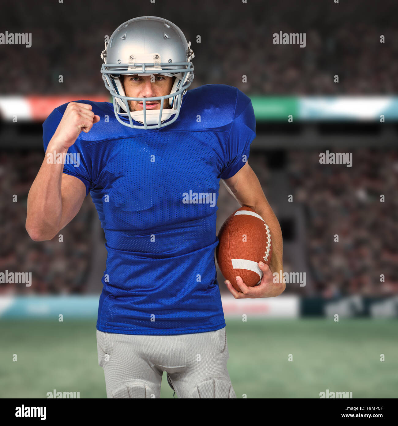 Composite image of portrait of american football player running with ...