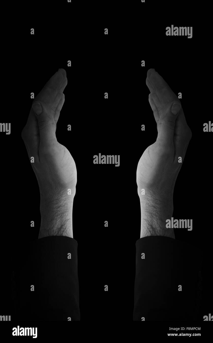 Empty open hand businessman Black and White Stock Photos & Images - Alamy