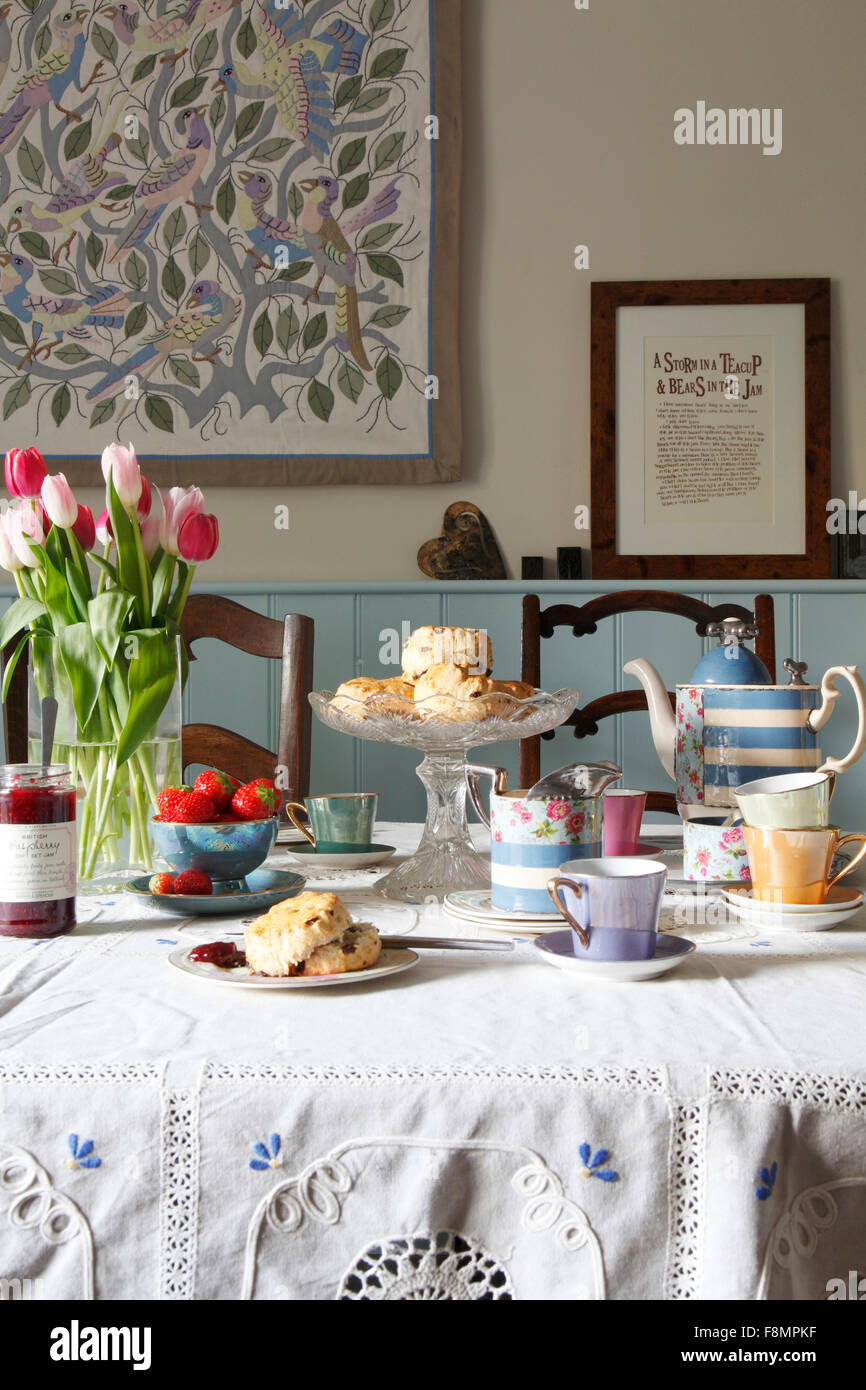 Dining table set for tea Stock Photo - Alamy