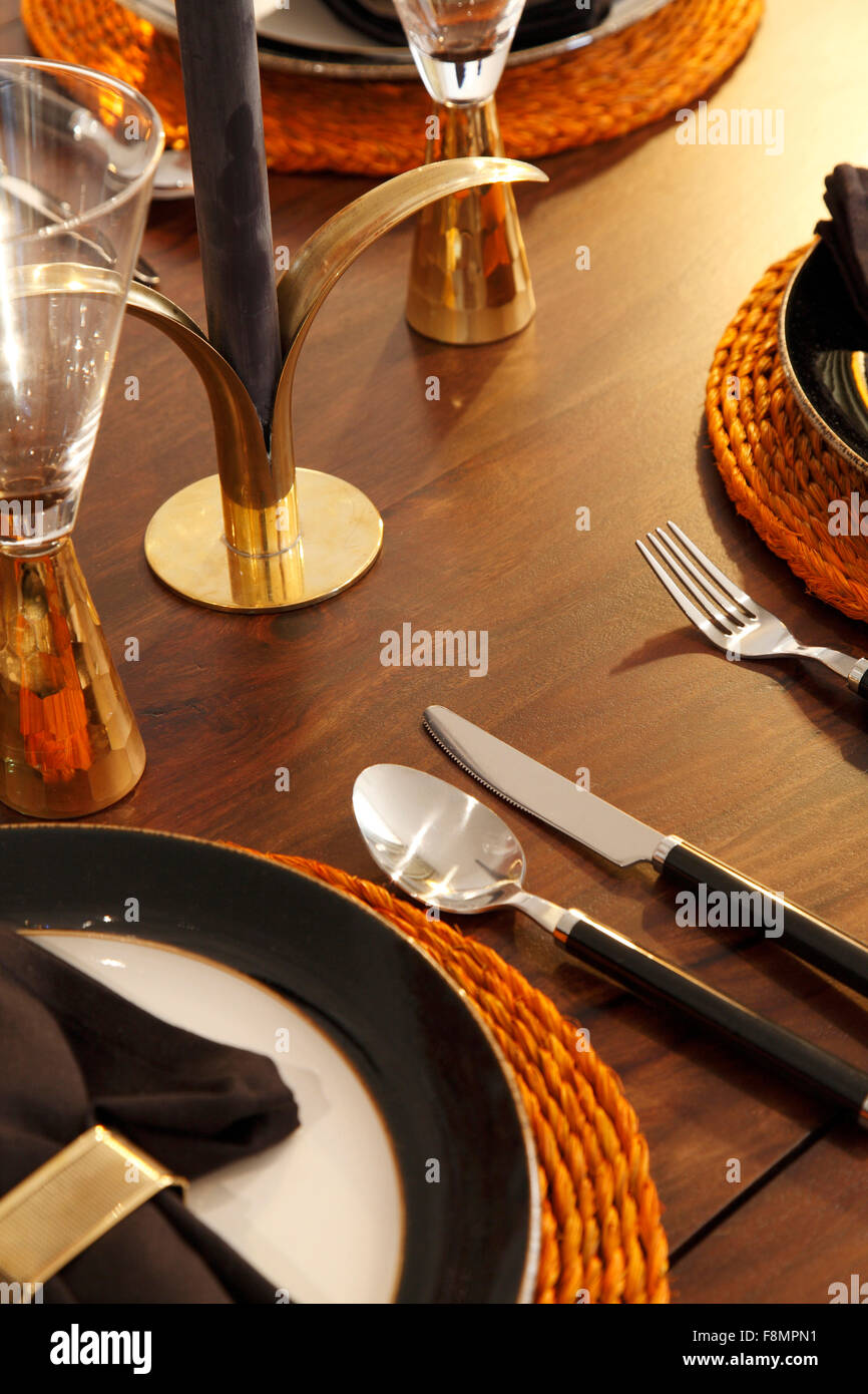 Close up of table setting in a dining room Stock Photo - Alamy
