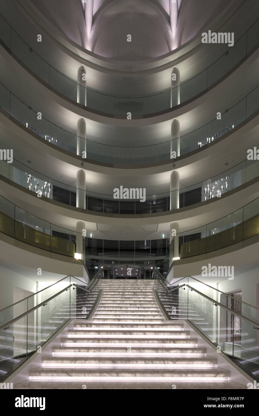 Impressive 6 storey atrium lobby and sweeping marble stair in Hotel ...