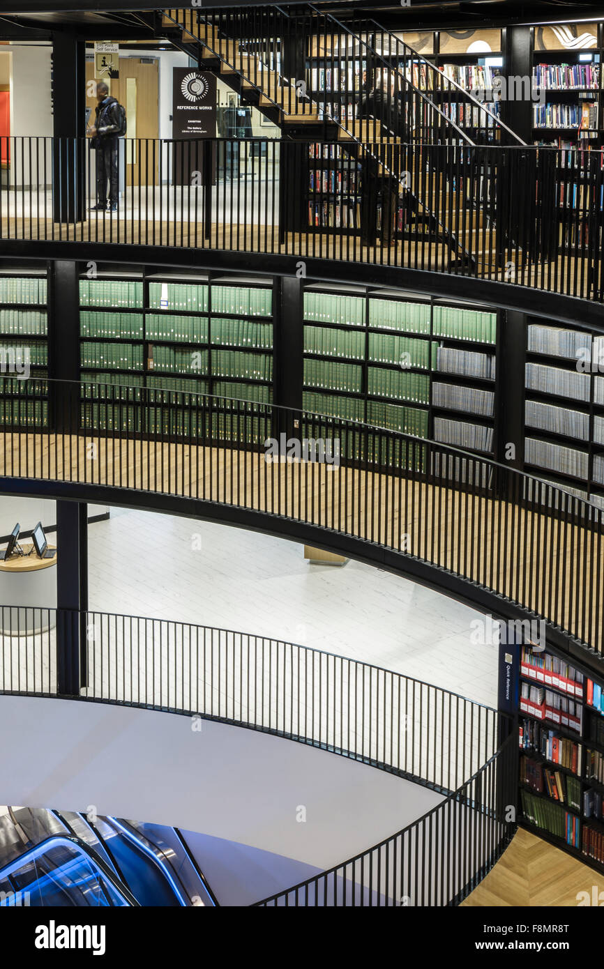 Birmingham Library. Close up view of curved walls lined with ...