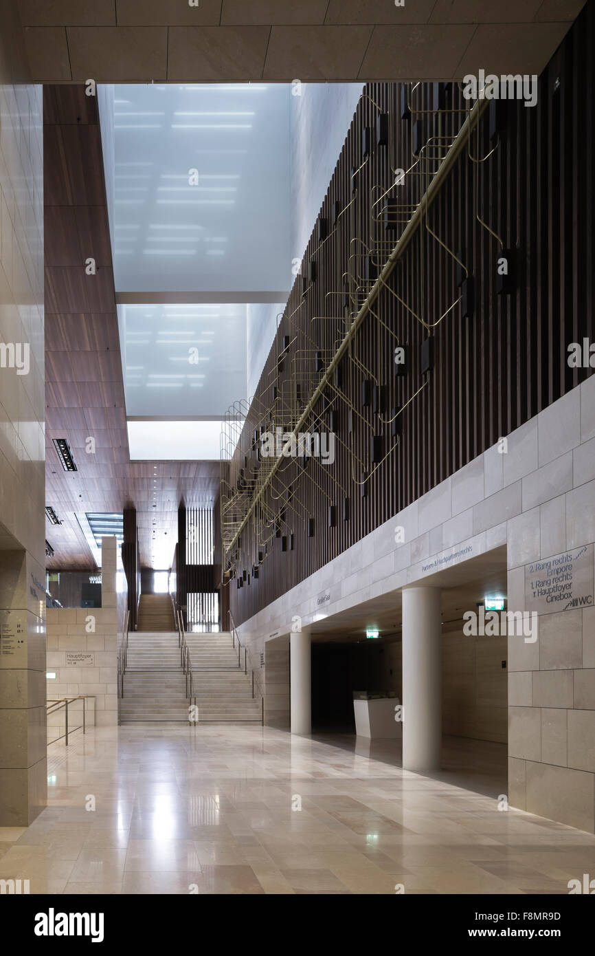The Opera House in Linz, Austria. Interior view of the foyer of the ...