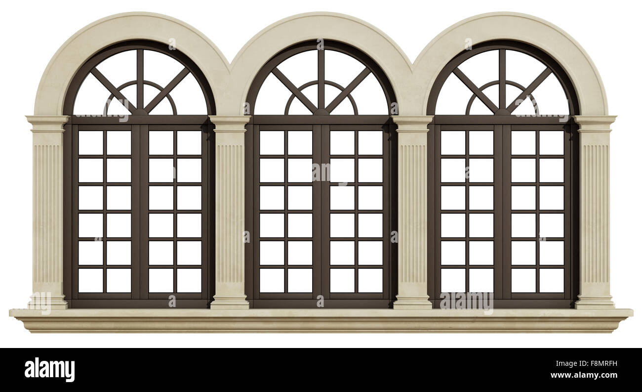 Mullioned window with stone frame and pilaster isolated on white - 3D ...