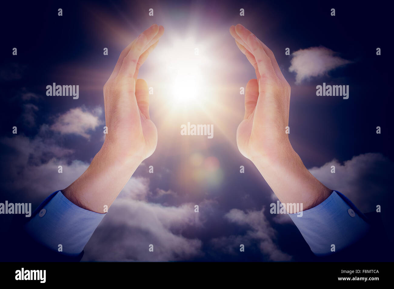 Composite image of close up of businessman with empty hand open Stock ...