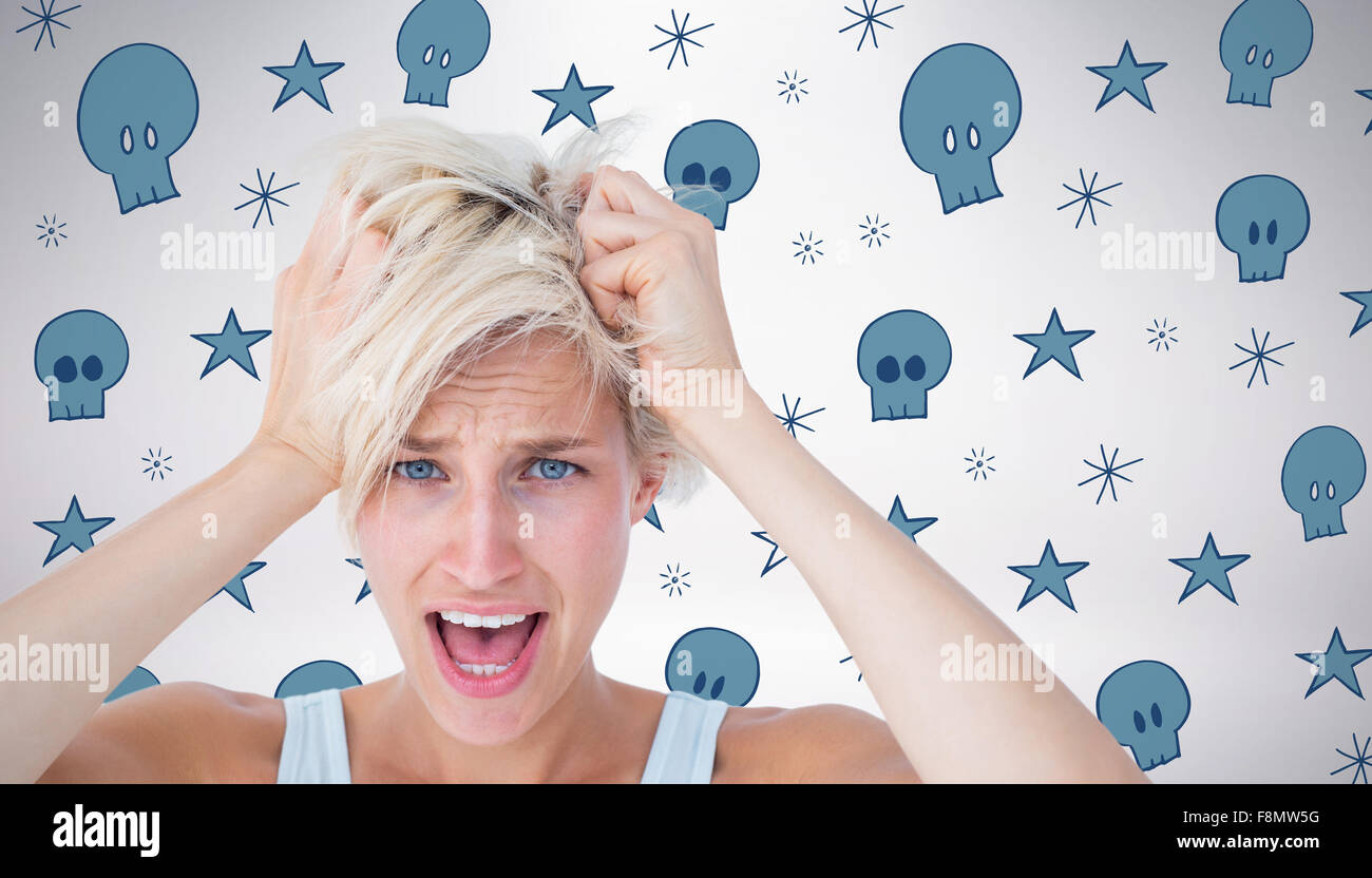 Woman screaming holding head hi-res stock photography and images - Alamy