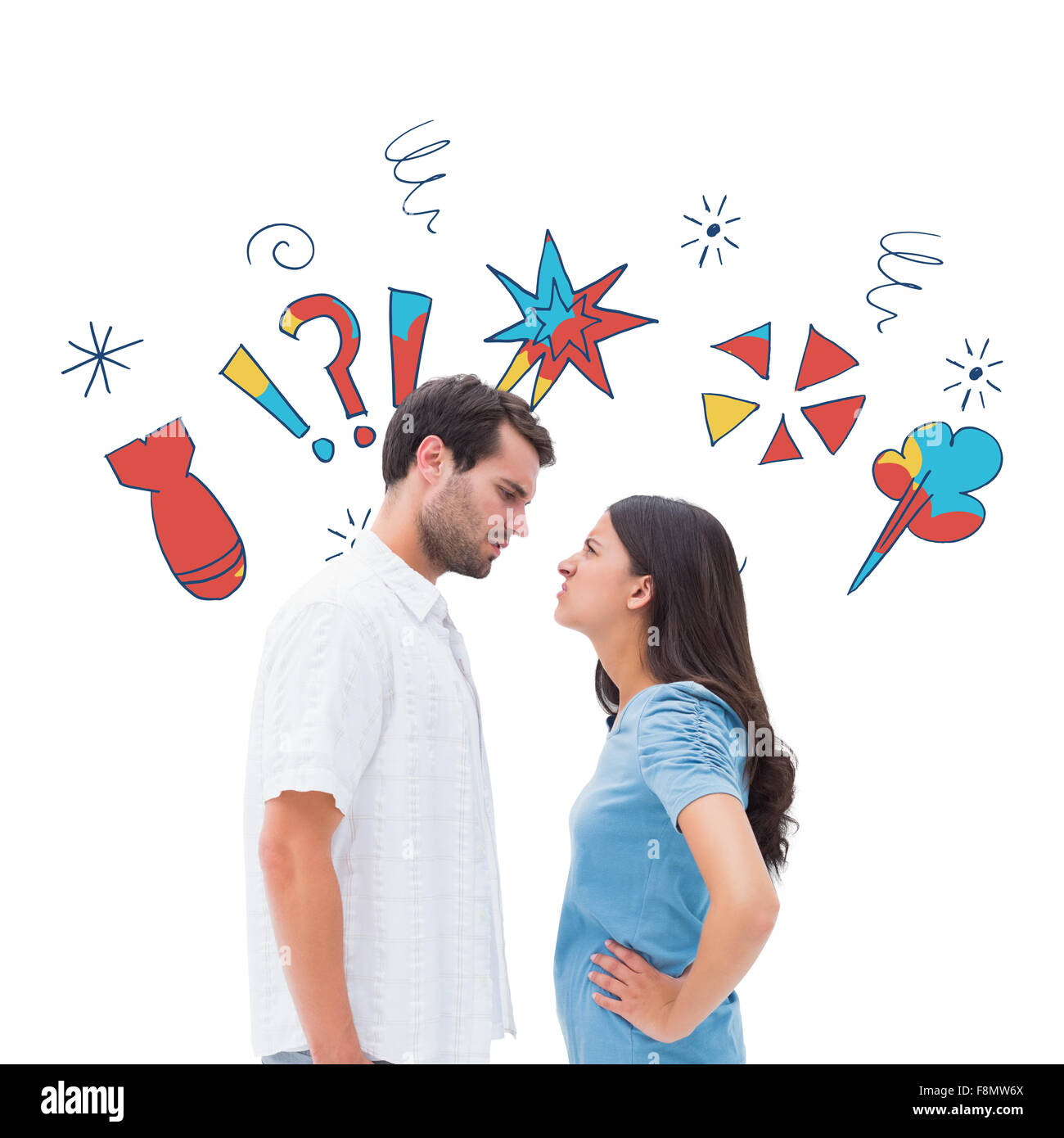 Composite image of angry couple staring at each other Stock Photo - Alamy