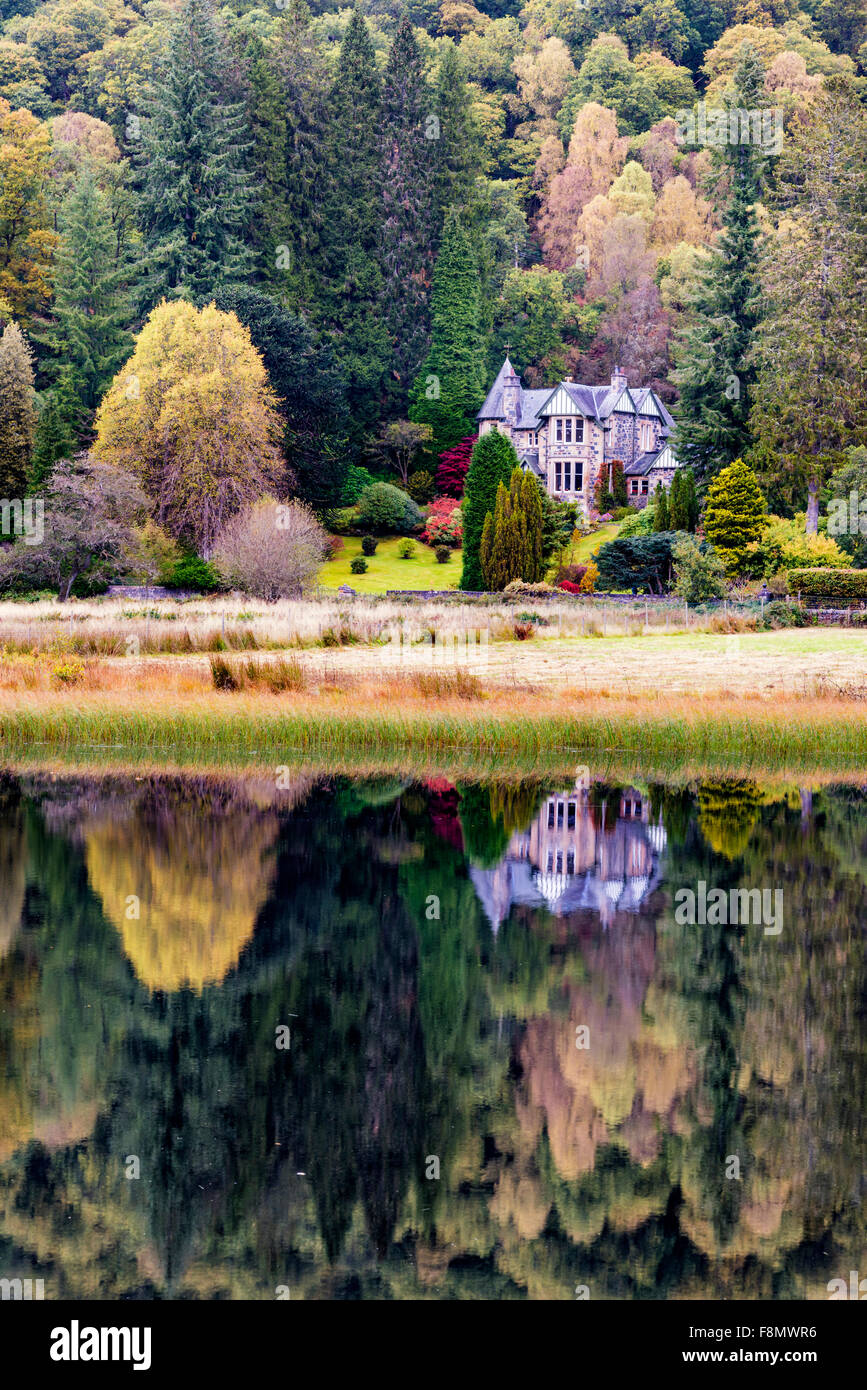 Autumn colour on the banks of Loch Ard in the Loch Lomond and Trossachs ...