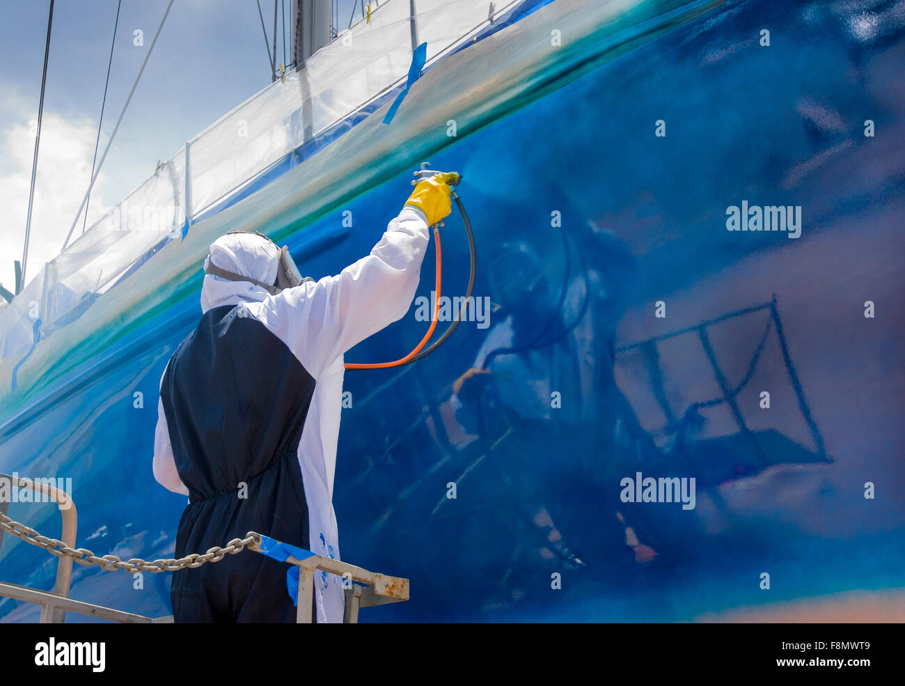 Sailing vessel, being repaired in a boatyard Stock Photo - Alamy