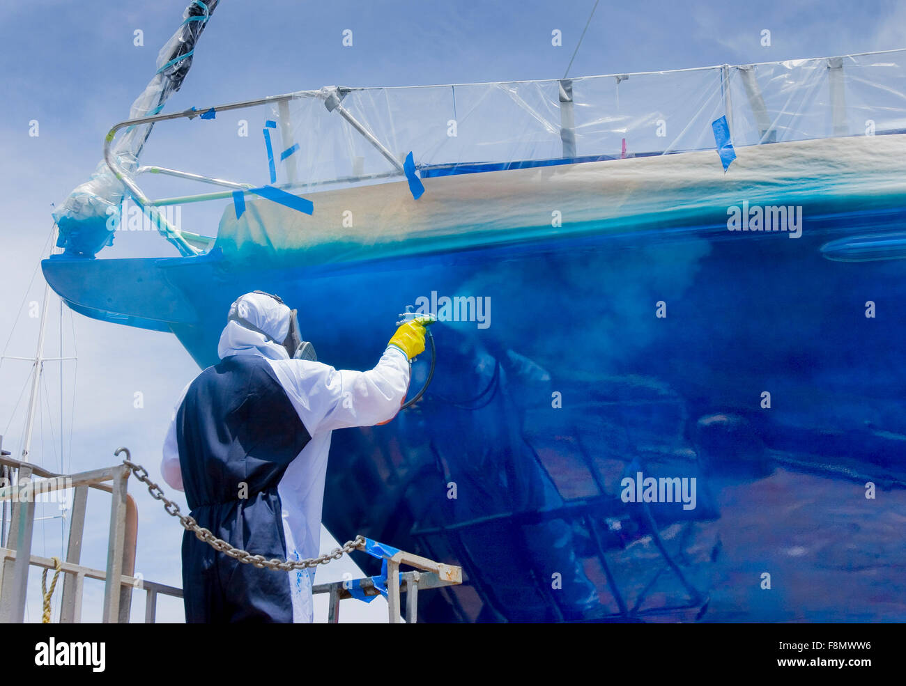 Sailing vessel, being repaired in a boatyard Stock Photo - Alamy