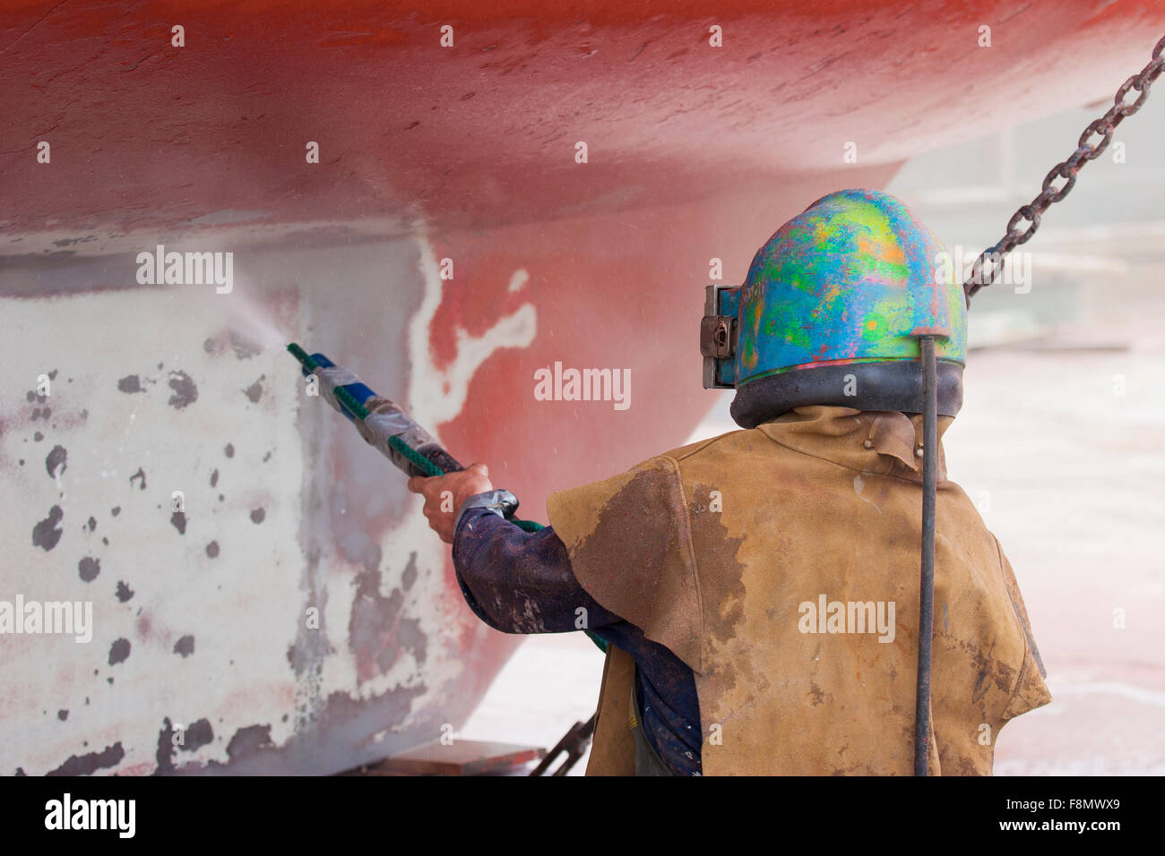 Sailing vessel, being repaired in a boatyard Stock Photo - Alamy