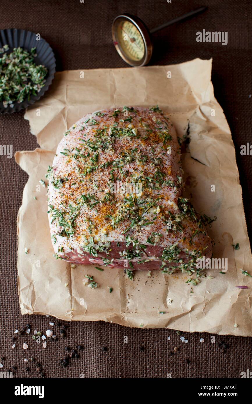Uncooked Lamb Roast Seasoned with Herbs Stock Photo - Alamy