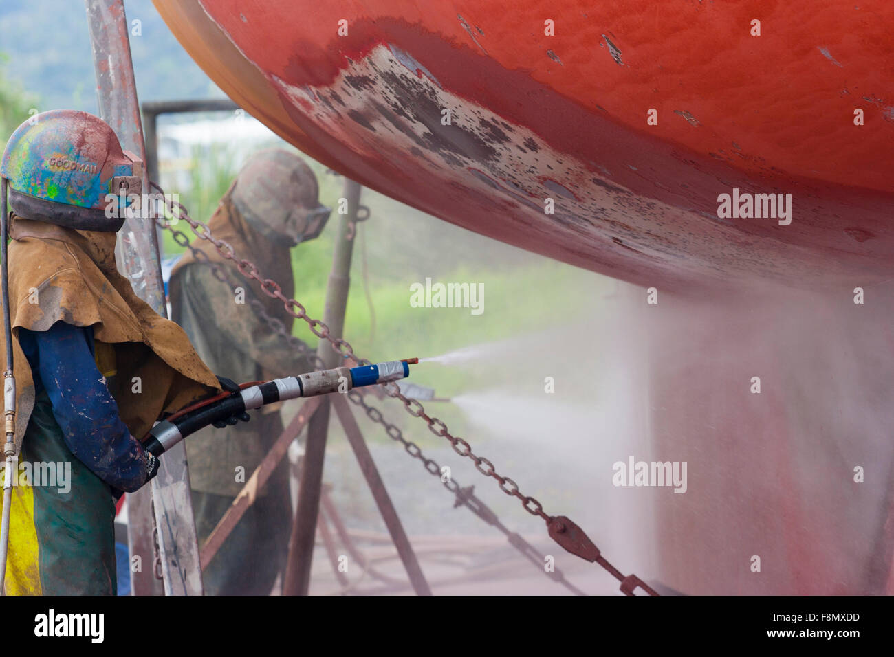 Sailing vessel, being repaired in a boatyard Stock Photo - Alamy