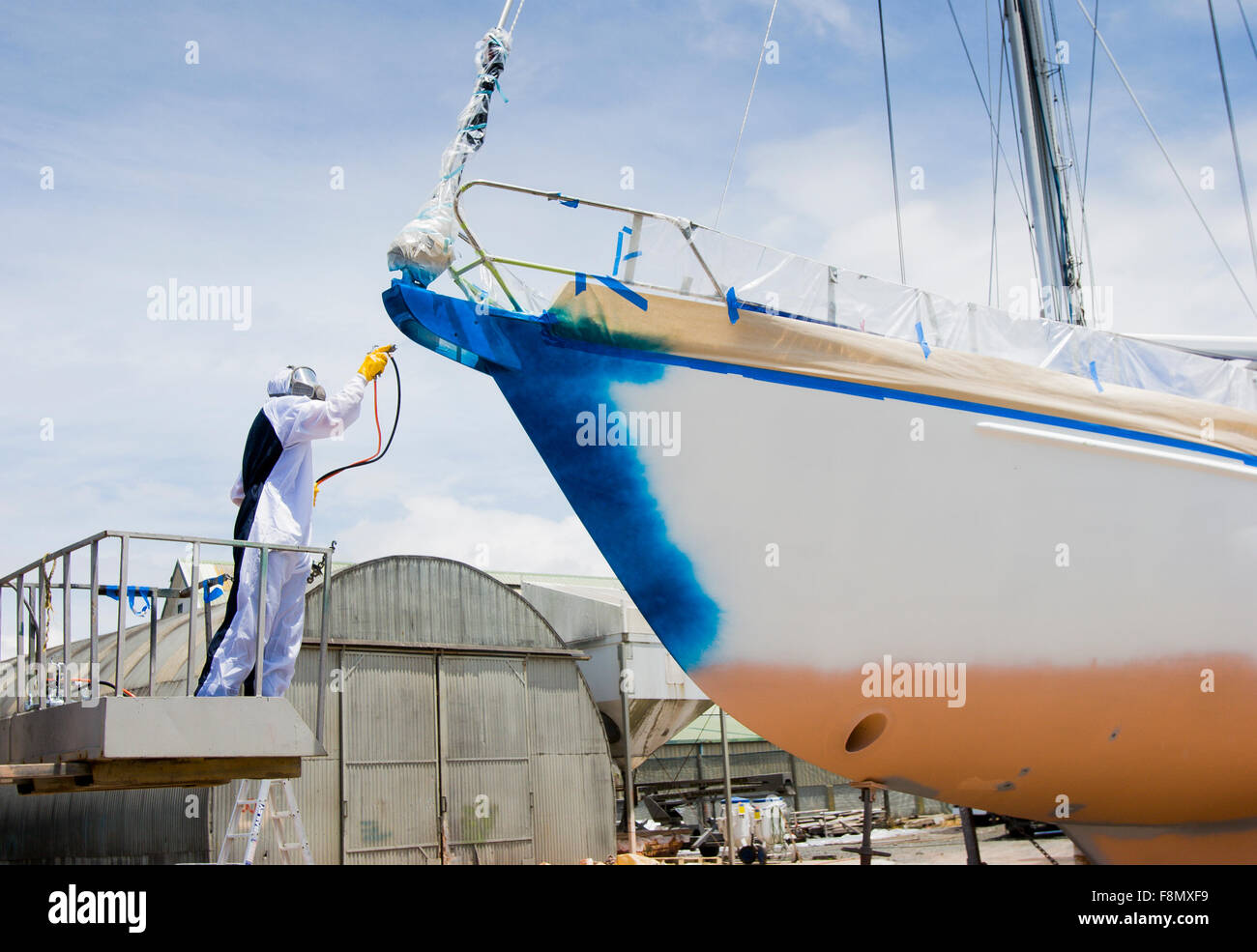 Sailing vessel, being repaired in a boatyard Stock Photo - Alamy