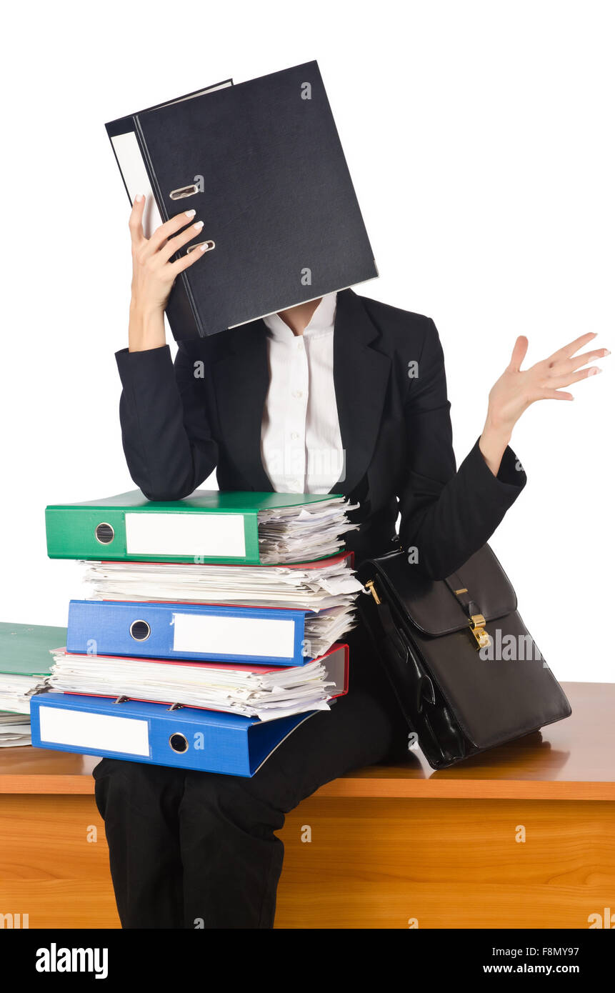 Woman with lots of work Stock Photo - Alamy