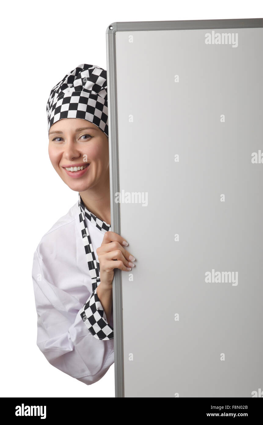 Cook with ladle and blank board Stock Photo - Alamy