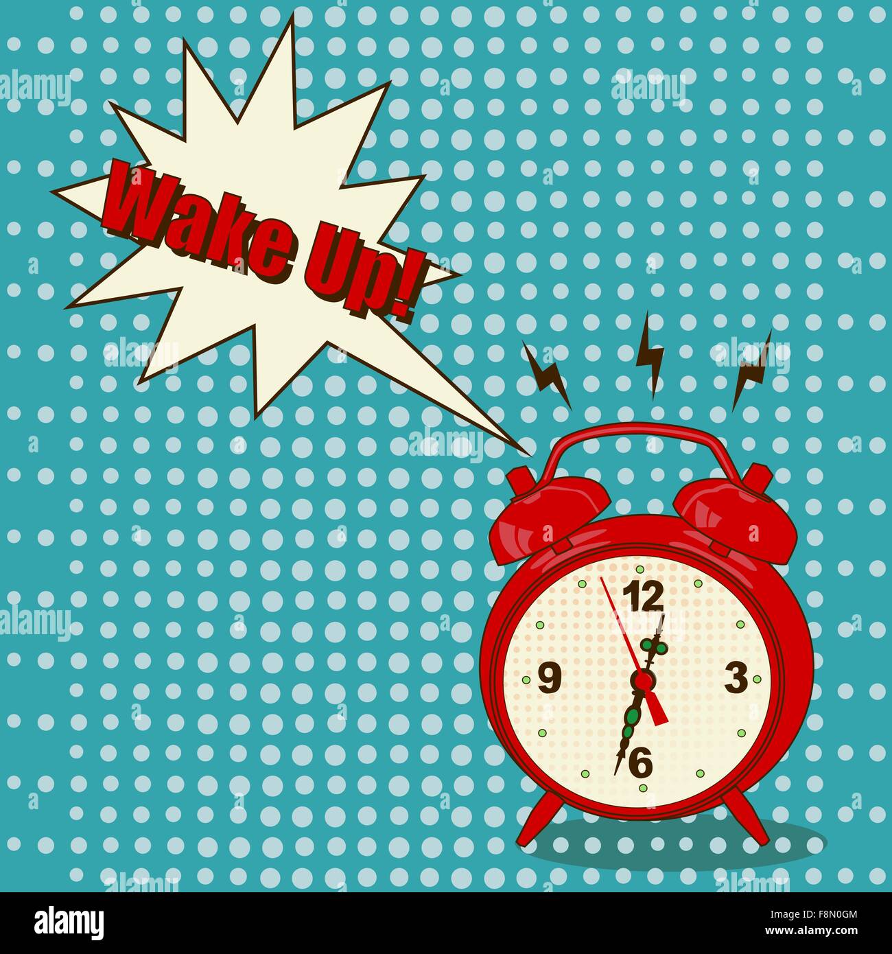 Red alarm clock in pop art style on blue background - Vector ...