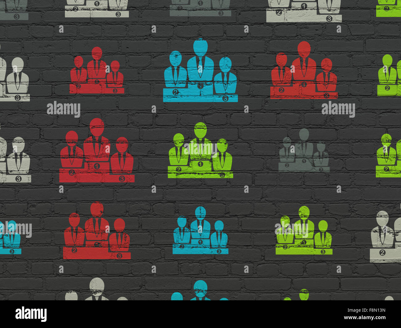Advertising concept: Business Team icons on wall background Stock Photo ...
