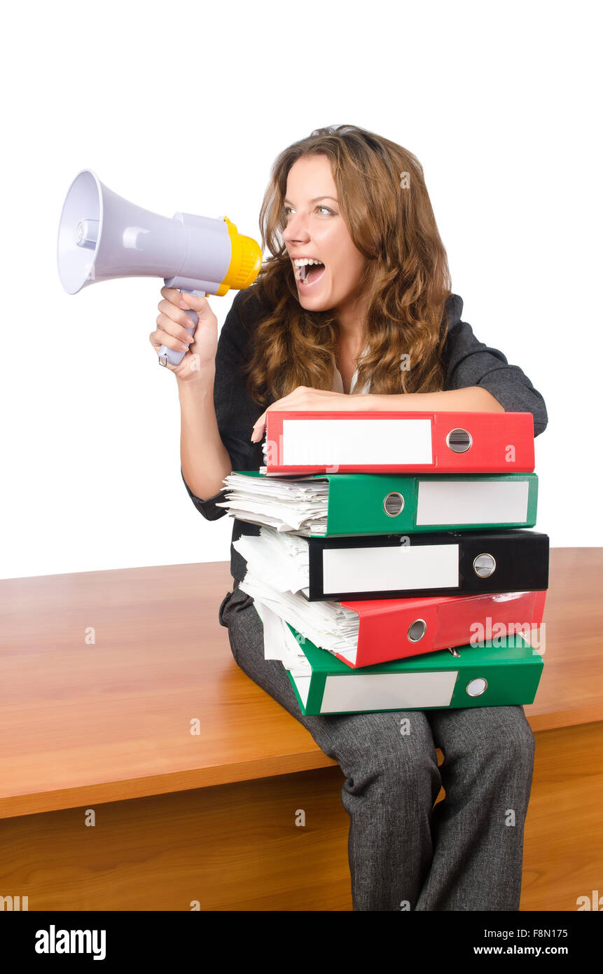 Stressed woman with paper files in office hi-res stock photography and ...