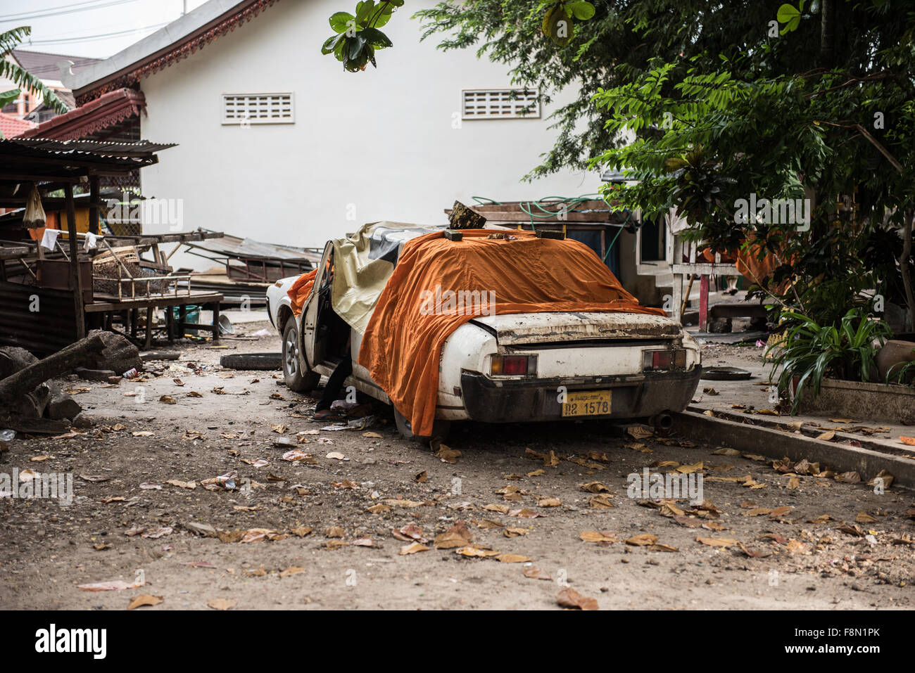 Wrecked Car At The Park Stock Photo - Alamy