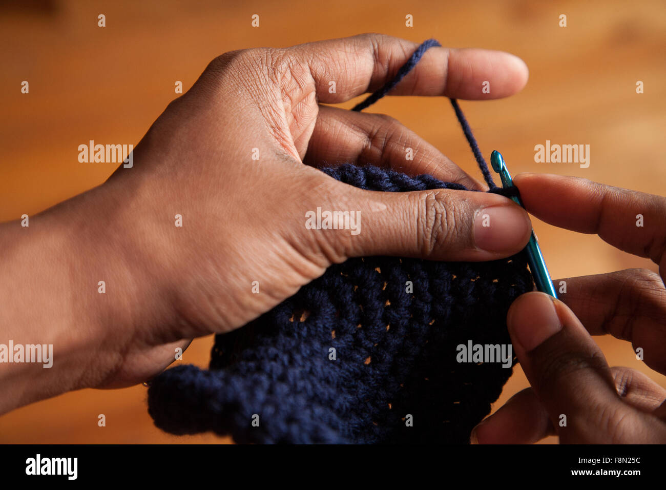 Crochet using dark blue yarn Stock Photo - Alamy