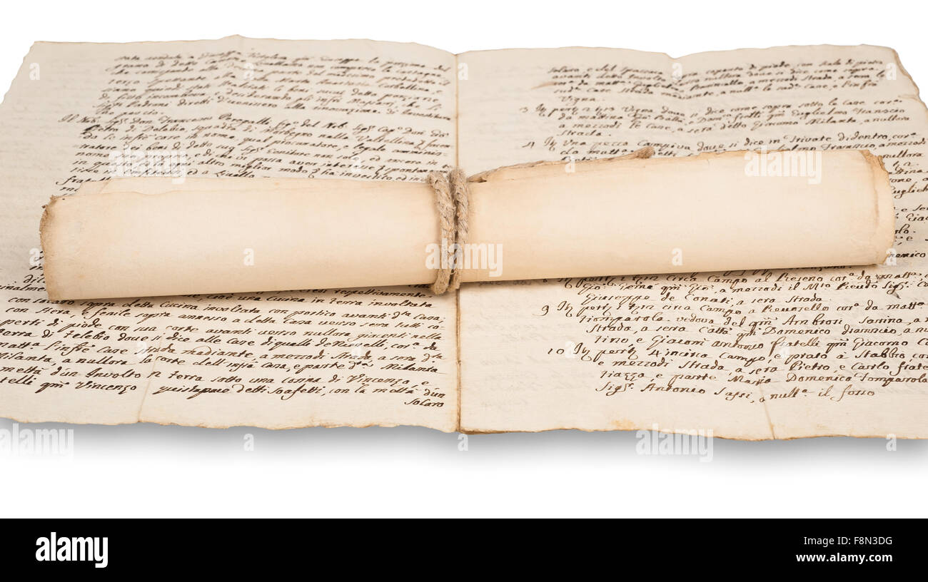 Rolled parchment on white background Stock Photo - Alamy