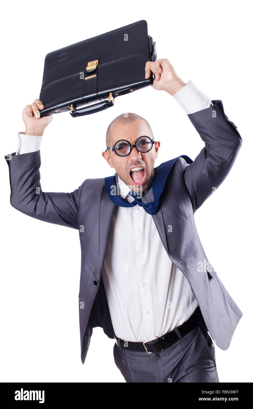 Funny nerd businessman on the white Stock Photo - Alamy