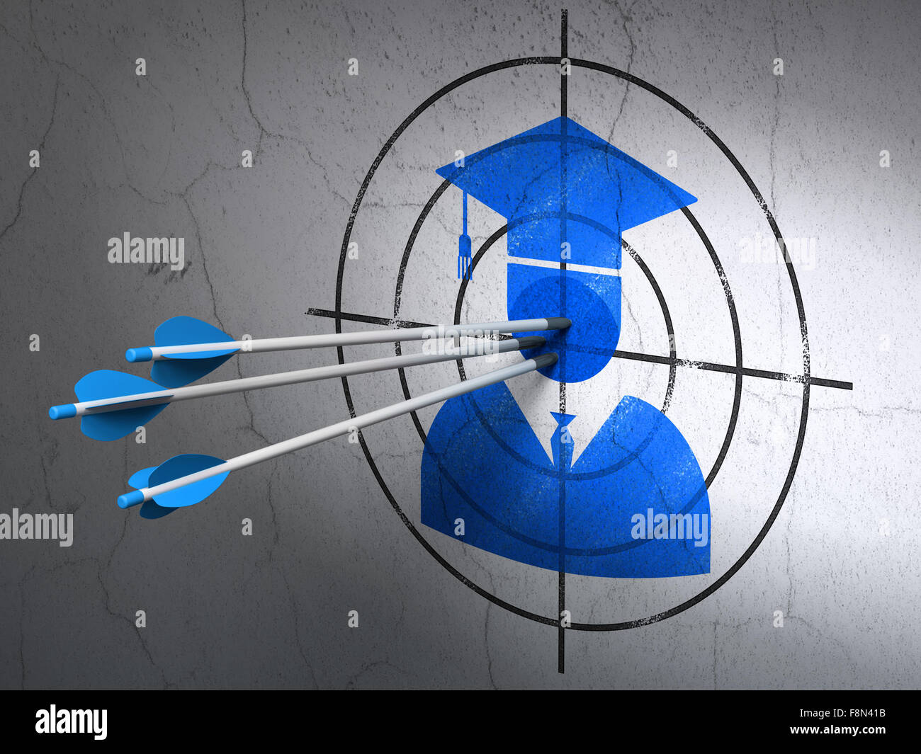 Education concept: arrows in Student target on wall background Stock ...