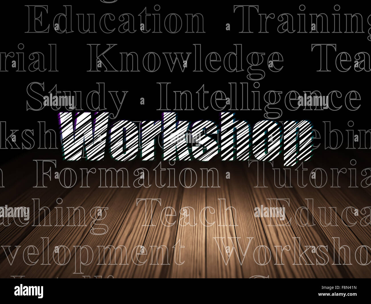 Learning concept: Workshop in grunge dark room Stock Photo - Alamy