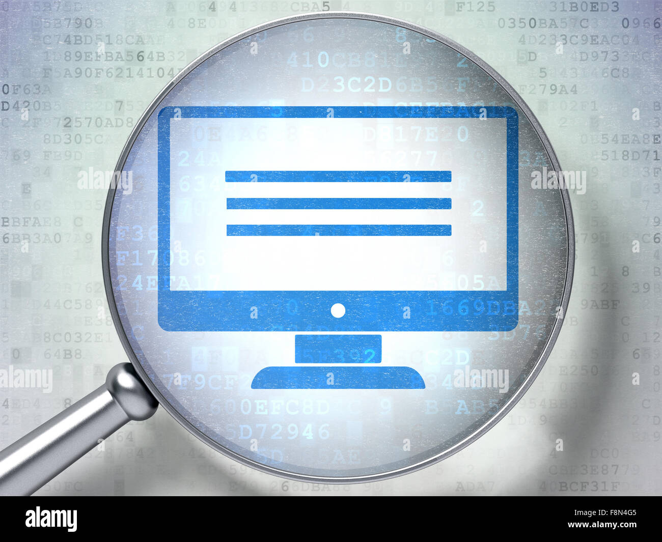 Programming concept: Monitor with optical glass on digital background Stock Photo - Alamy