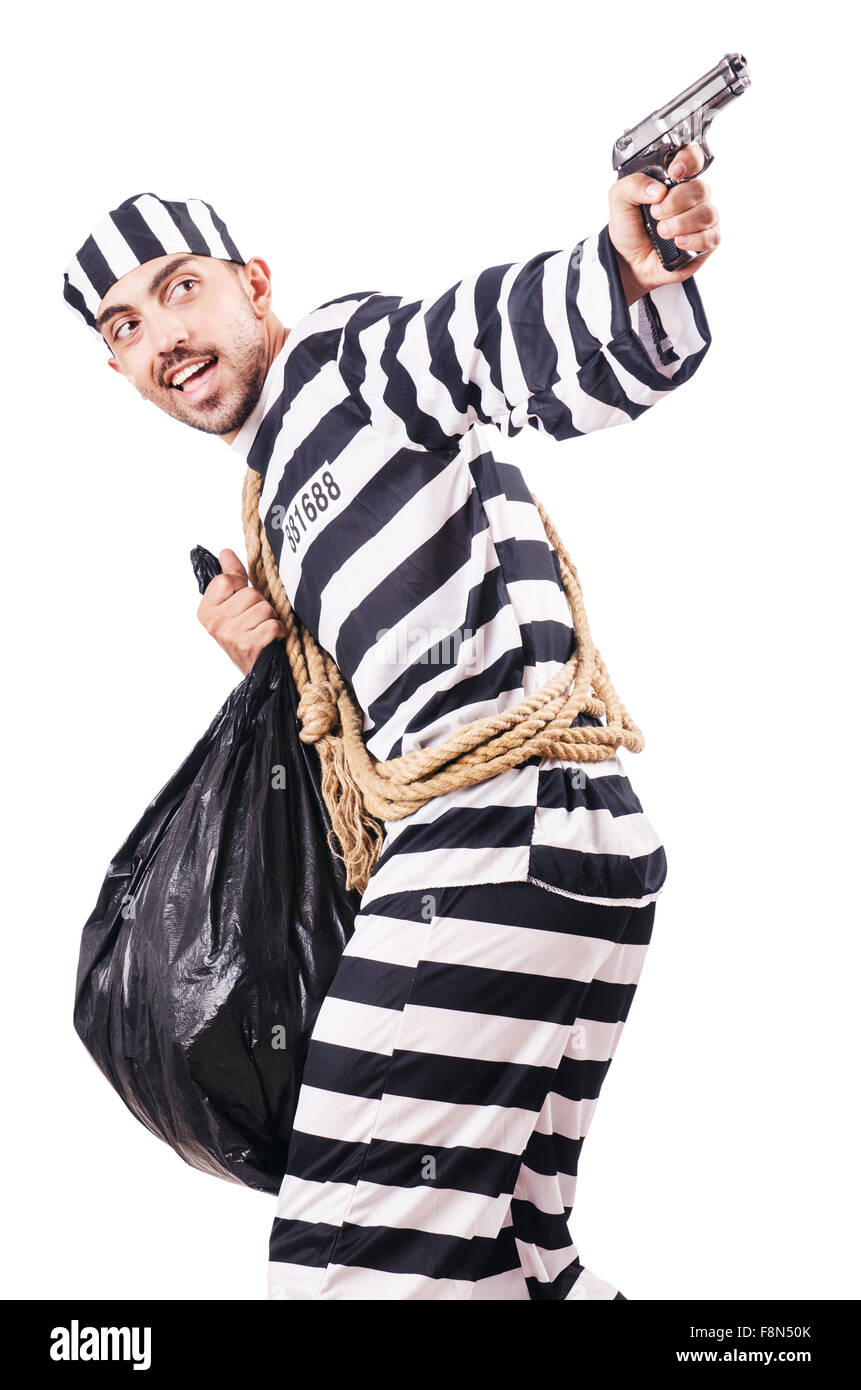 Convict criminal in striped uniform Stock Photo - Alamy
