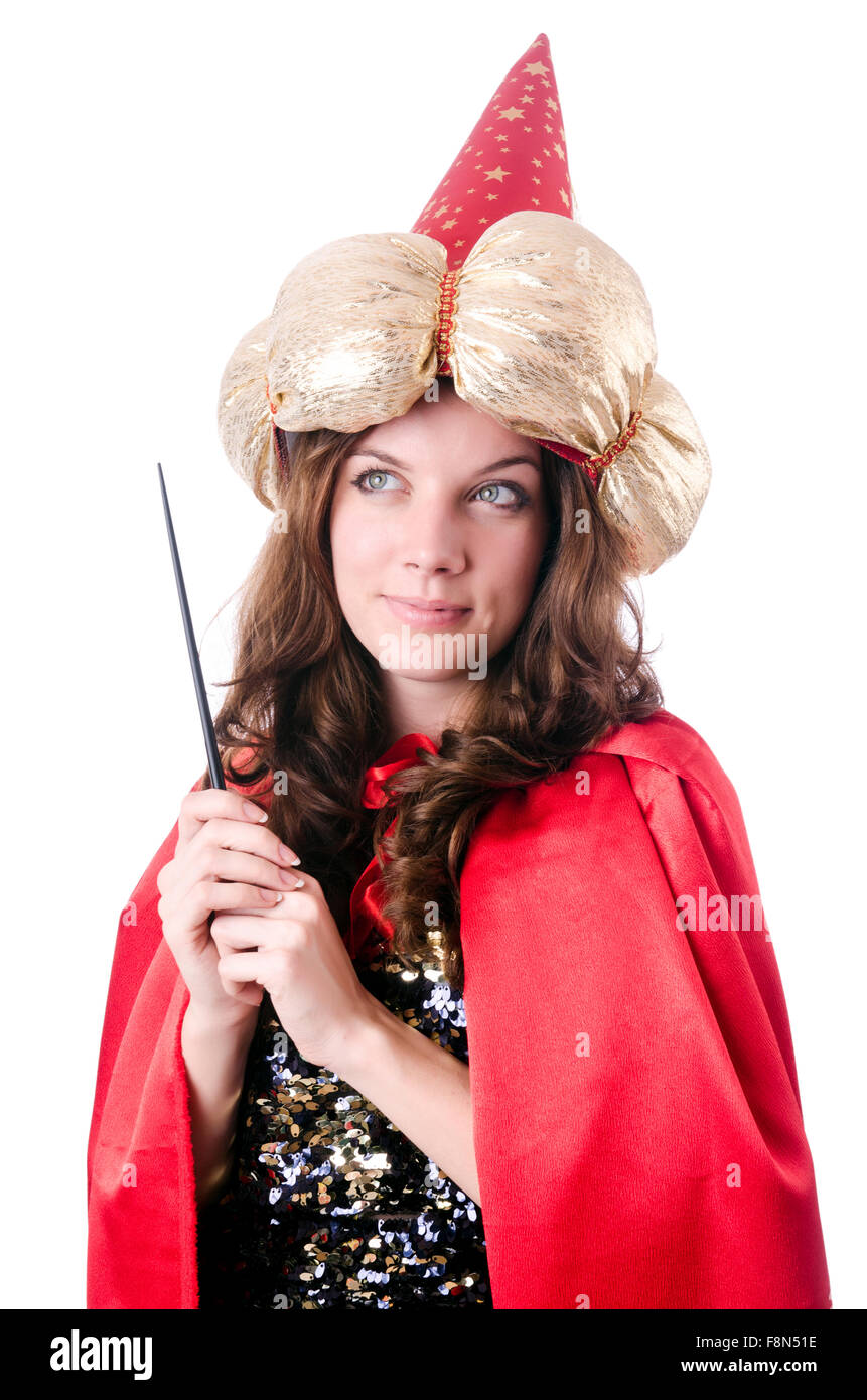 Female magician isolated on white Stock Photo - Alamy