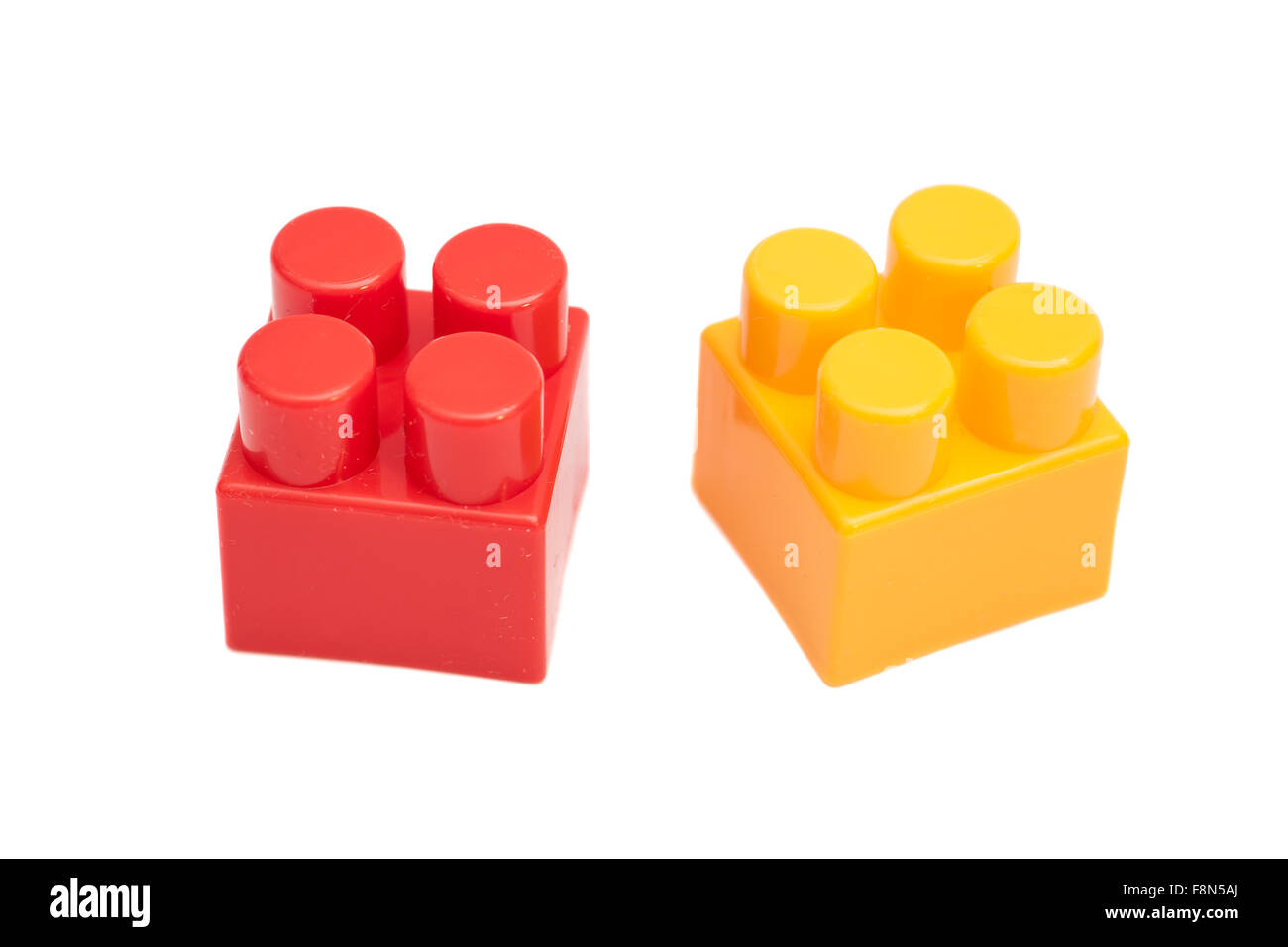 Plastic Toy Blocks On White Background Stock Photo - Alamy