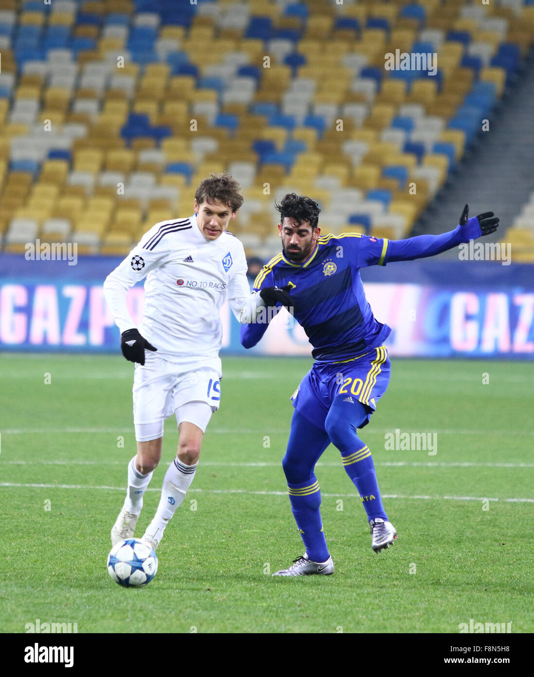 Kiev, Ukraine. 9th December, 2015. Denys Garmash of Dynamo Kyiv (L ...