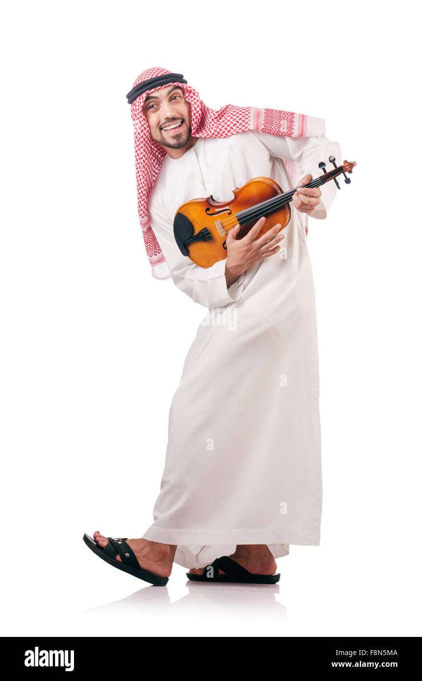 Arab man playing violin isolated on white Stock Photo - Alamy
