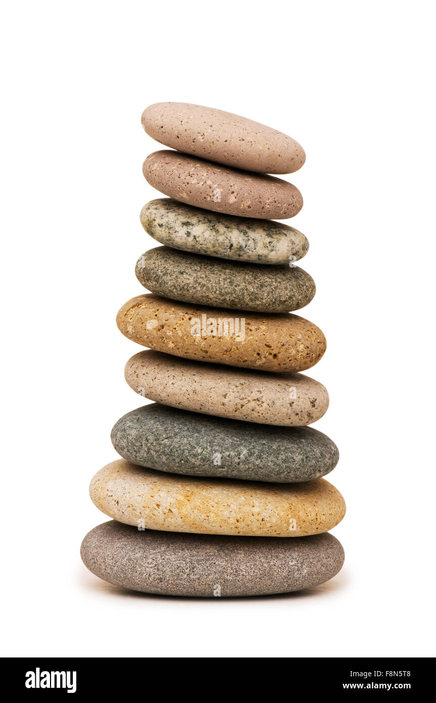 Stack of pebbles isolated on the white background Stock Photo - Alamy