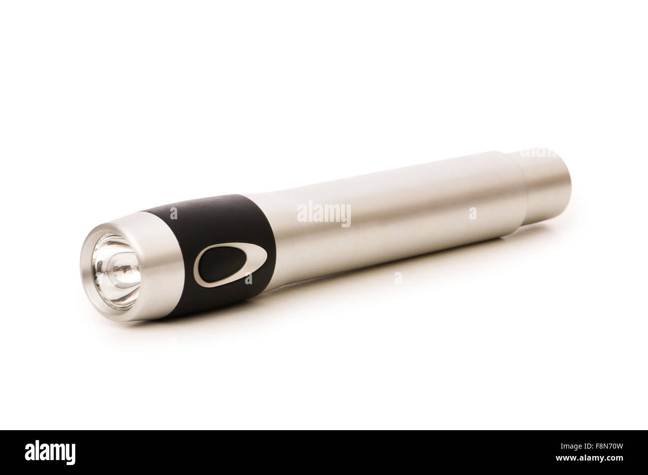 Silver flashlight isolated on the white background Stock Photo - Alamy