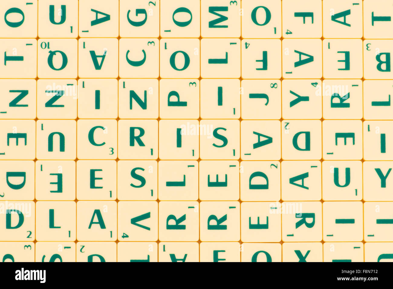 Table with many english letter in various directions Stock Photo - Alamy