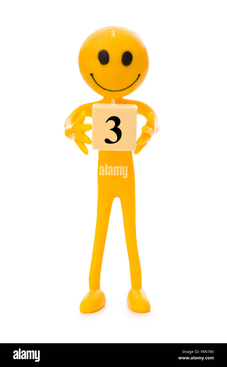 Smiley holding the number isolated on white Stock Photo - Alamy