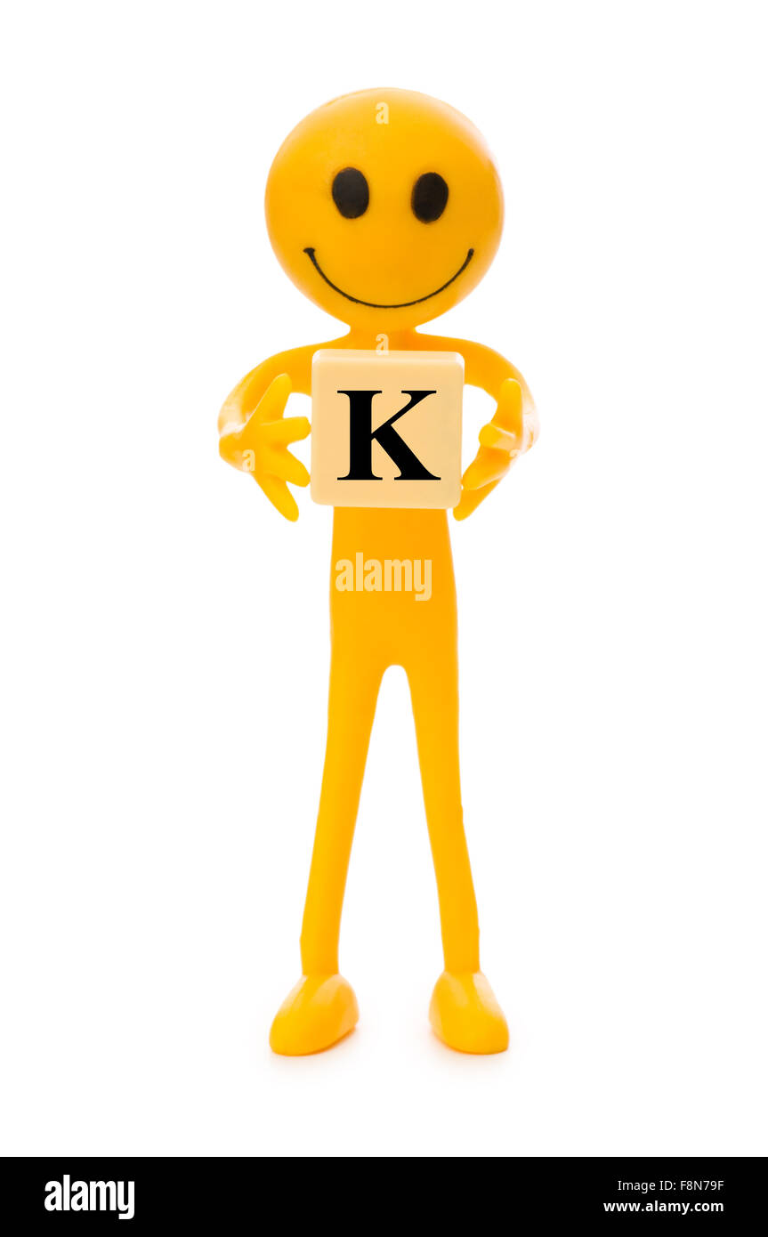 Smiley holding the letter isolated on white Stock Photo - Alamy