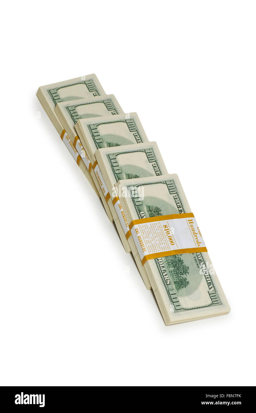 Ten thousand dollar stacks on the white Stock Photo - Alamy