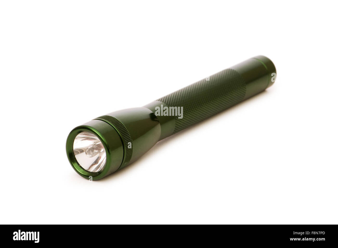 Green flashlight isolated on the white background Stock Photo - Alamy
