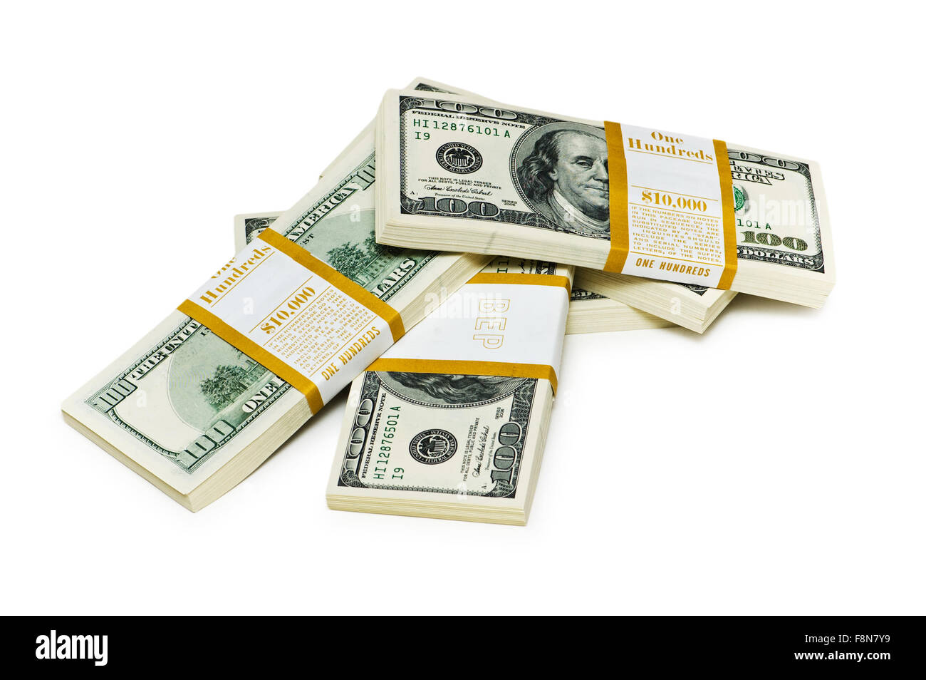 Ten thousand dollar stacks on the white Stock Photo - Alamy